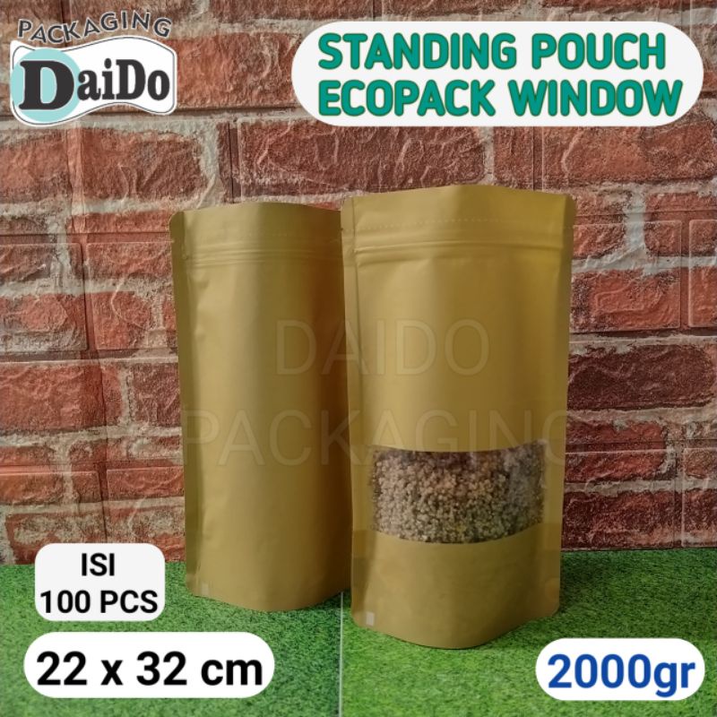 Jual Isi 100 pcs Standing Pouch Kertas Ecopack Window 2000 gram 22x32 ...