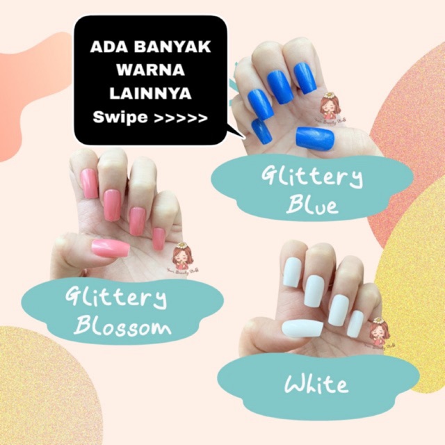 Jual kuku palsu 24pcs SQUARE MEDIUM GLOSSY wedding fake nails polos ...