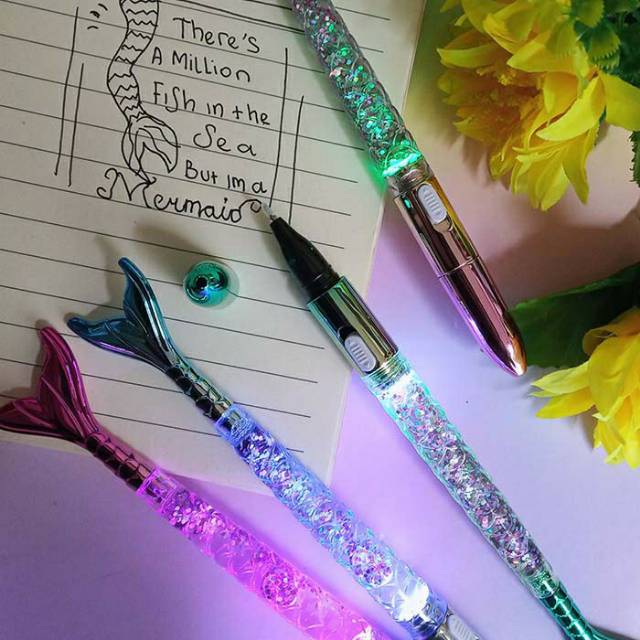 Jual Pulpen Lampu LED / Pulpen Ekor Mermaid Duyung / Pen Unik Gliter ...