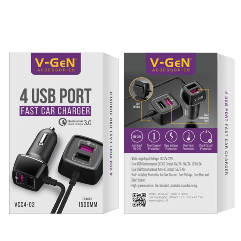 Jual V-GeN Car Charger VCC4-02 Fast Charging QC3.0 Charger Mobil VGEN ...