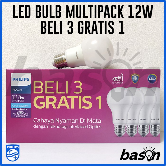 Jual PHILIPS MyCare LED Bulb Paket Multipack 12W Putih - isi 4bh | Shopee Indonesia
