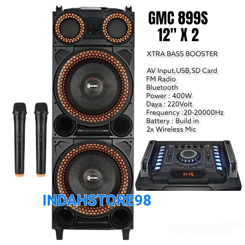 Jual SPEAKER PORTABLE GMC 899S DOUBLE 12 INCH FREE 2 MIC WIRELESS ORIGINAL | Shopee Indonesia