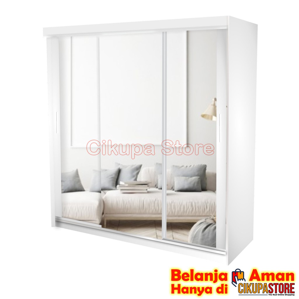 Jual Lemari Pakaian 3 Pintu Sliding LS311-3C + 3 Kaca - Putih | Shopee Indonesia