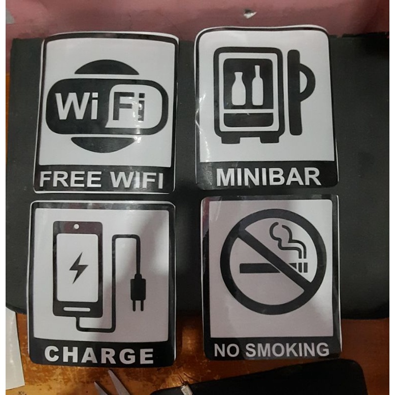 Jual stiker cutting free wifi minibar no smoking charge bus mobil ...