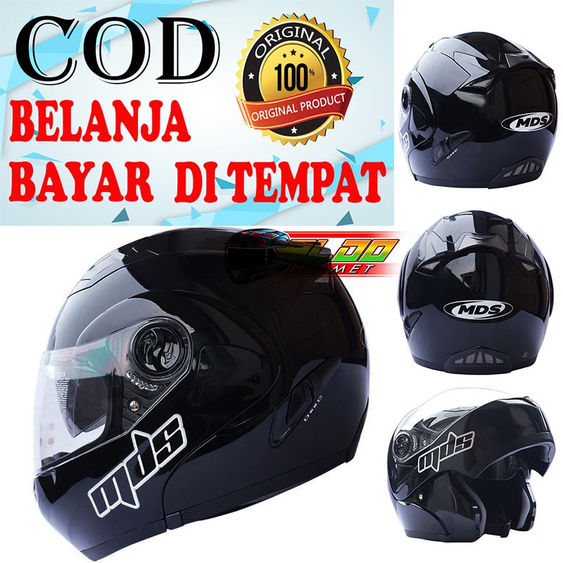 Jual HELM MDS PRO RIDER POLOS BLACK METALIC ORIGINAL HELM MODULAR FULL ...