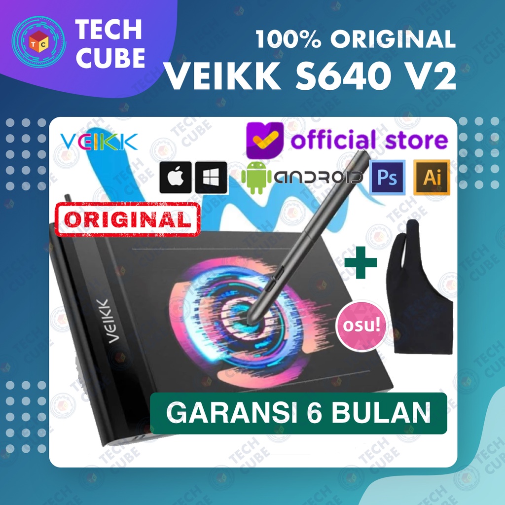 Jual VEIKK S640 Digital Graphic Drawing Pen Tablet Gambar dan OSU 8192 Pressure 6x4 inch ...