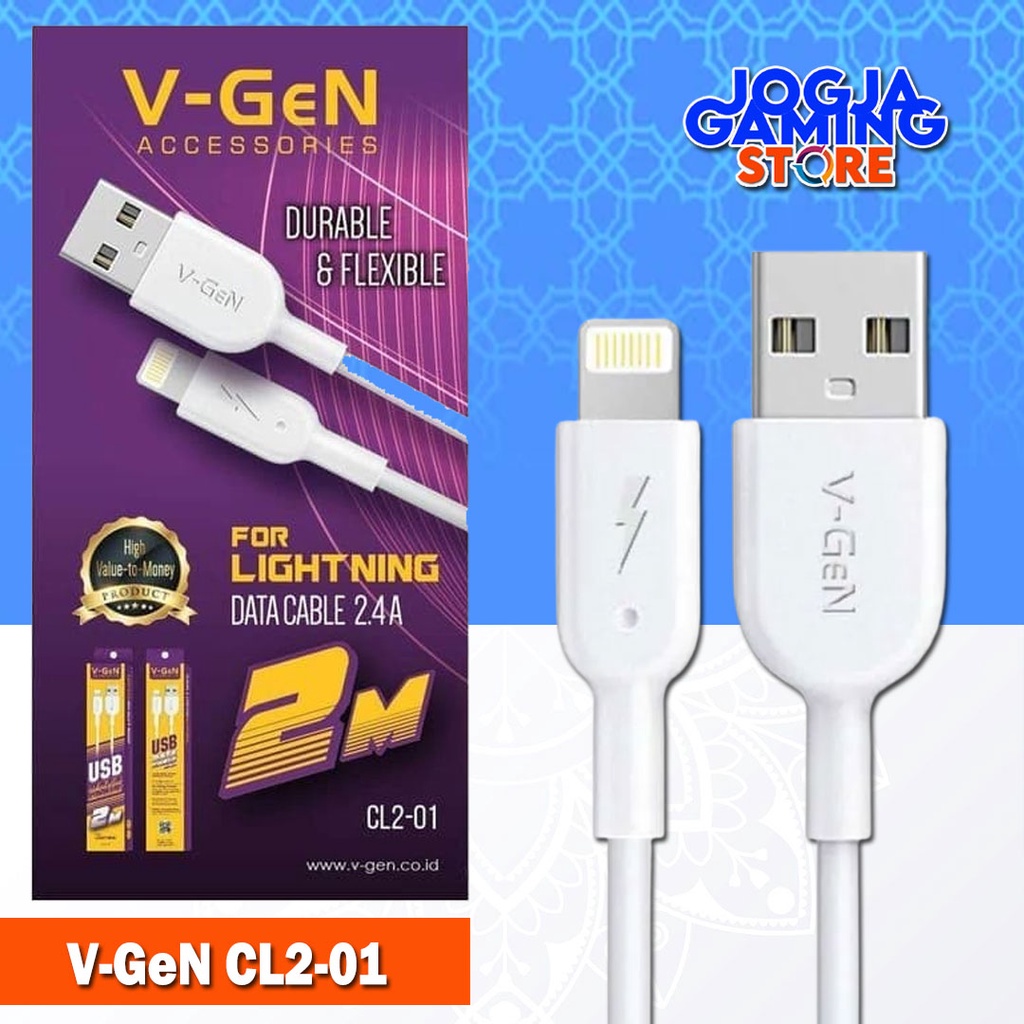 Jual KABEL DATA LIGHTNING V-GeN CL2-01 DATA CABLE VGeN IPHONE 2.4A - 2 Meter | Shopee Indonesia