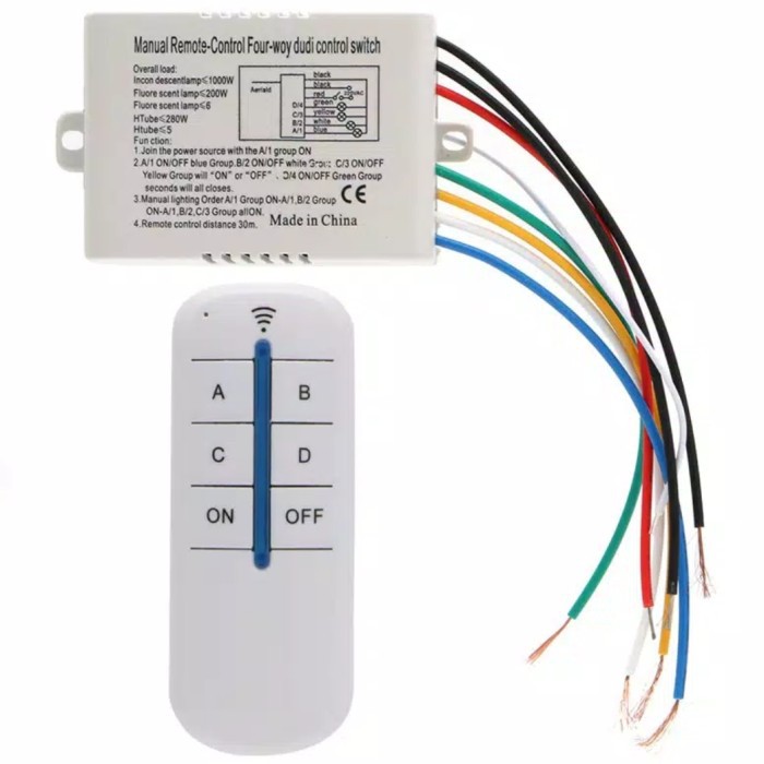 Jual saklar remote 4 channel 220v 4x1000w / remote control switch 4 way ...