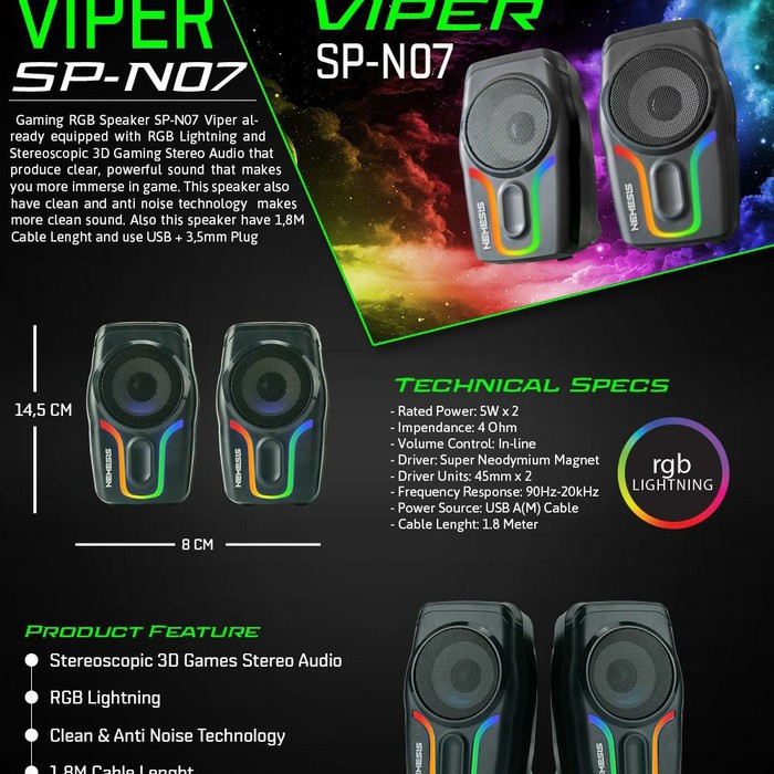 Jual NYK NEMESIS SP-N07 VIPER RGB GAMING SPEAKER DESKTOP MULTIMEDIA SOUNDBAR USB 2.0 | Shopee ...