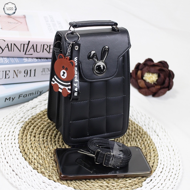 Jual LUNA AURA Tas Kotak Hp Wanita Minixo Bordil Kunci Kelinci Black ...