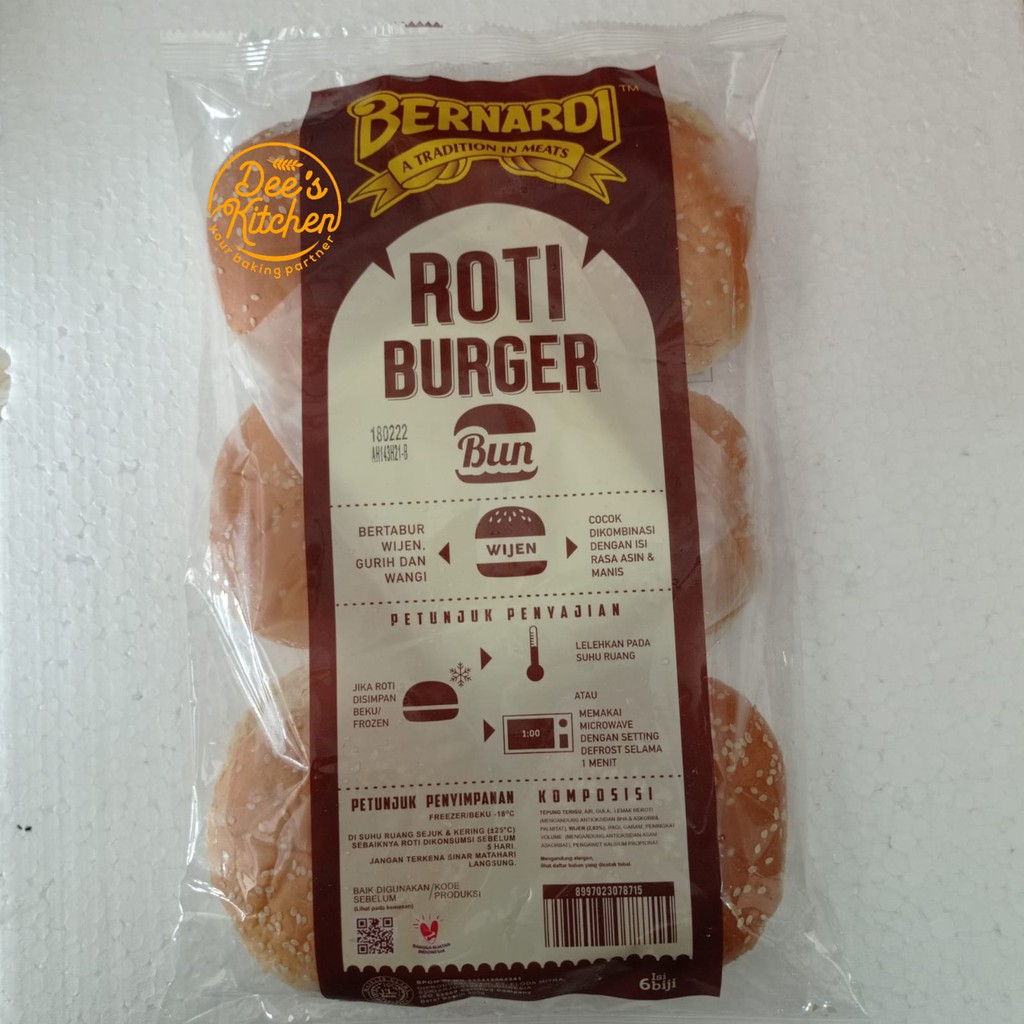 Jual Bernardi Burger Bun/Roti Burger Wijen 300gr (6 pcs) | Shopee Indonesia