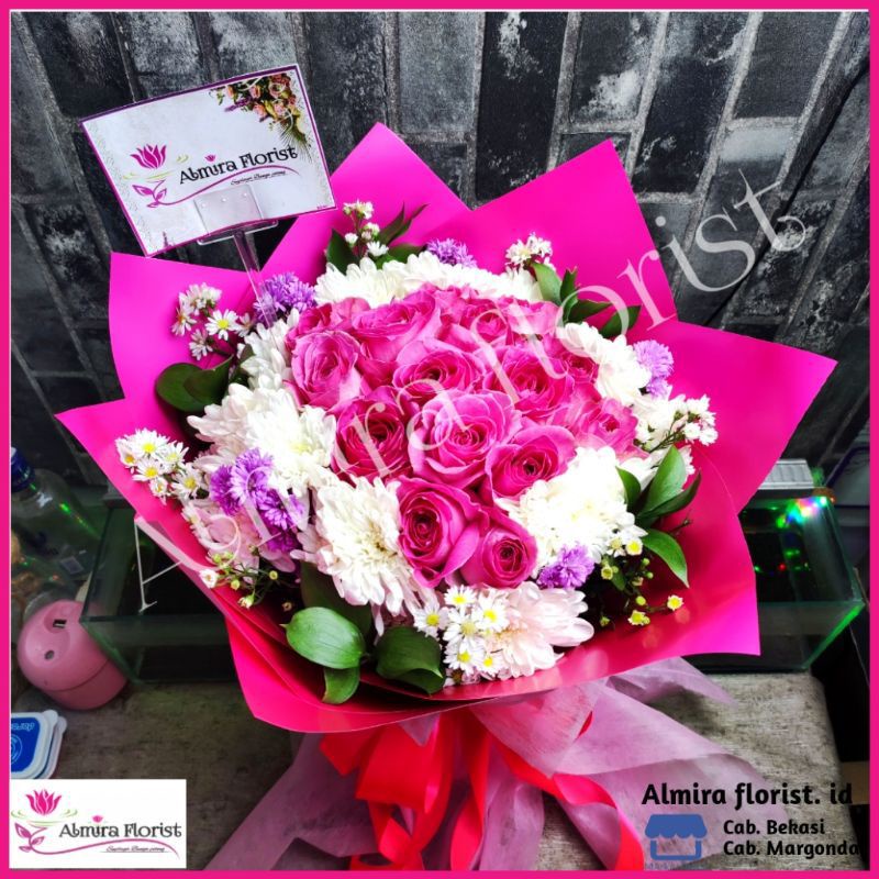 Jual [FRESH] Bouquet bunga mawar 15 tangkai bulat | Bouquet bunga asli ...