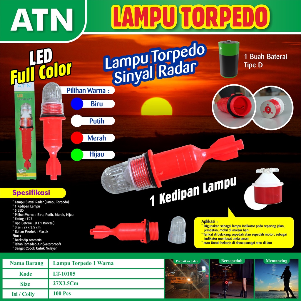 Jual COD-ATN 5LED/10LED/15LED 1-2-3 WARNA Lampu Kode Torpedo - Lampu Sinyal Nelayan 1 BATERAI D ...