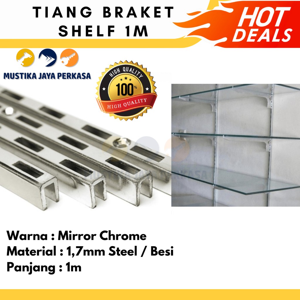 Jual Tiang Bracket Kaca 1 m / 100cm Rak Besi Display Papan Breket Shelf ...