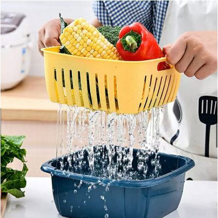 Jual Baskom Persegi 2in1 Keranjang Saringan Peniris Buah dan Sayuran ...