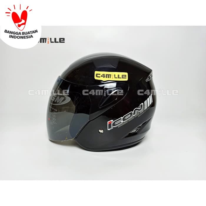 Jual HELM GM ICON BLACK SOLID HALF FACE | Shopee Indonesia