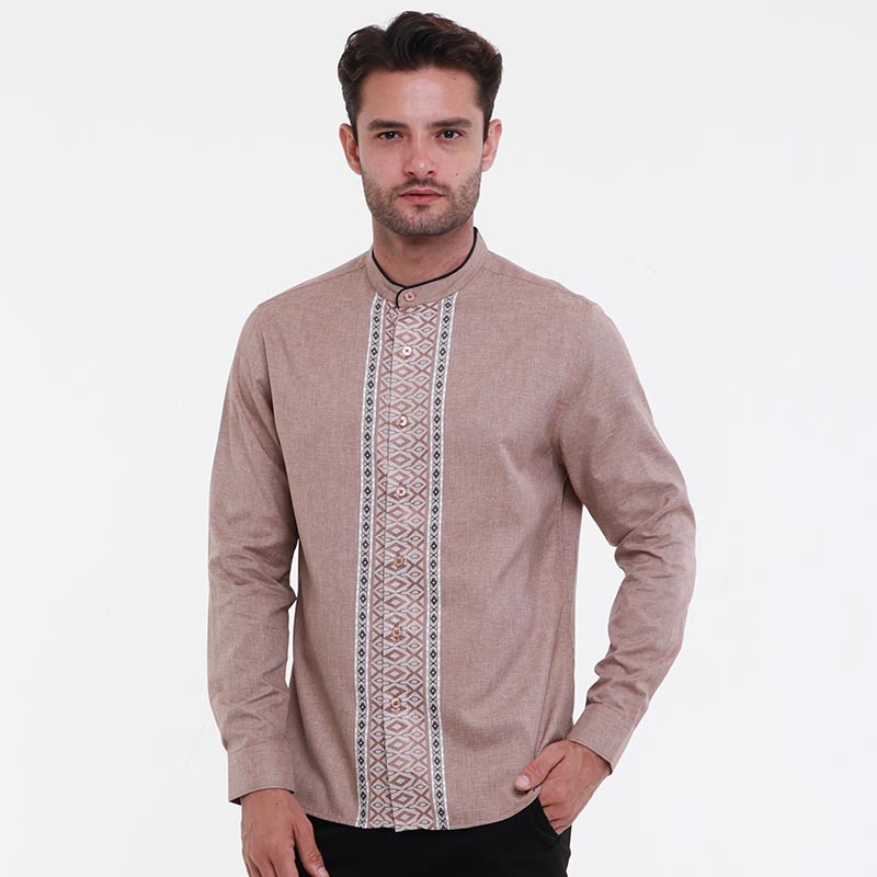 Jual MAGINOT GHAZI BROWN Koko Slim Fit Lengan Panjang | Shopee Indonesia