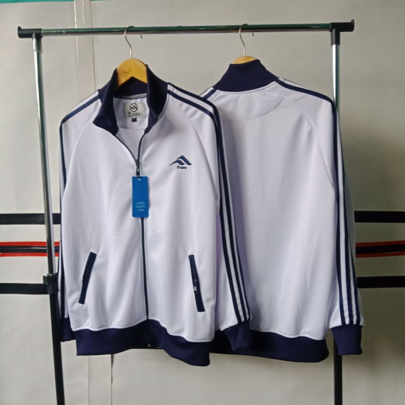 Jual JAKET TRACKTOP FRAMS MODE 3FOIL PUTIH PLAT NAVY | Shopee Indonesia