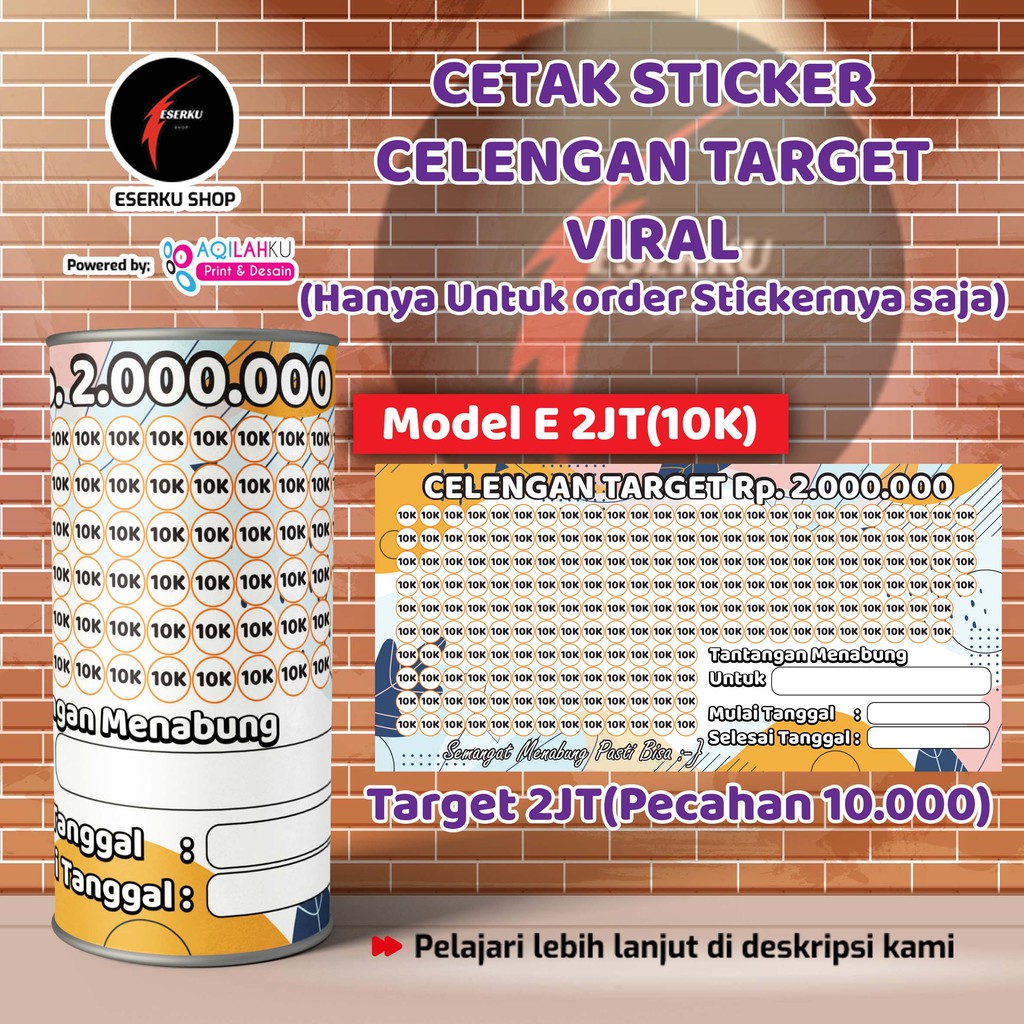Jual Cetak Sticker Celengan Target Ukuran Small & Large (Khusus order ...