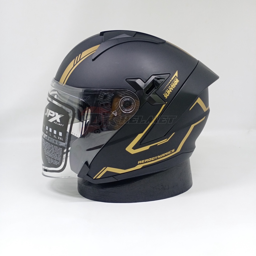 Jual HELM JPX NOVA X SEMI MOTIF BLACK DOFF GOLD OPEN HALF FACE ORIGINAL ...