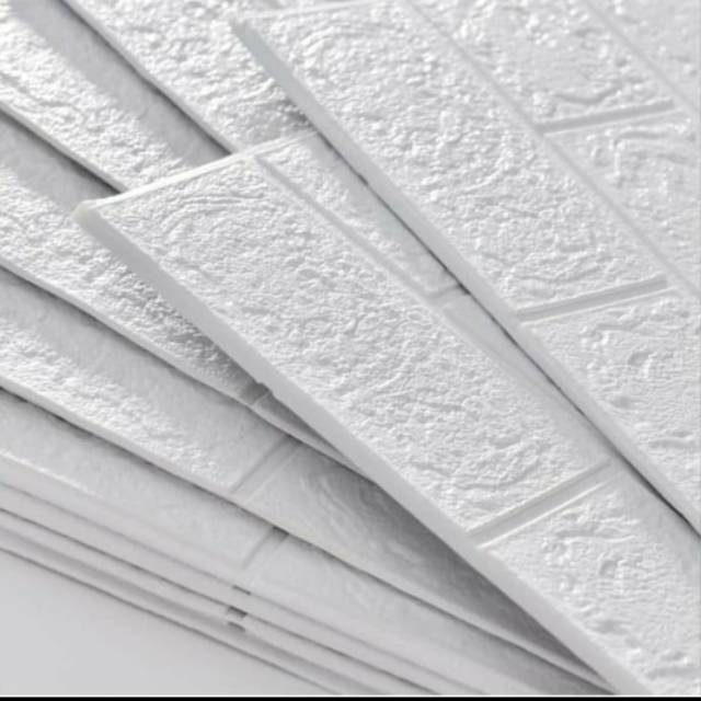 Jual Wallpaper dinding motif batu bata 3D wall sticker putih 70 x 77 cm ...