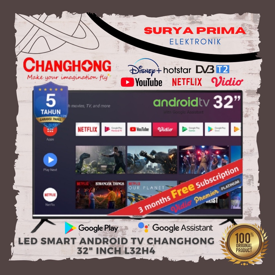 Jual LED TV Changhong 32" Inch L32H4 (Android Smart TV) | Shopee Indonesia