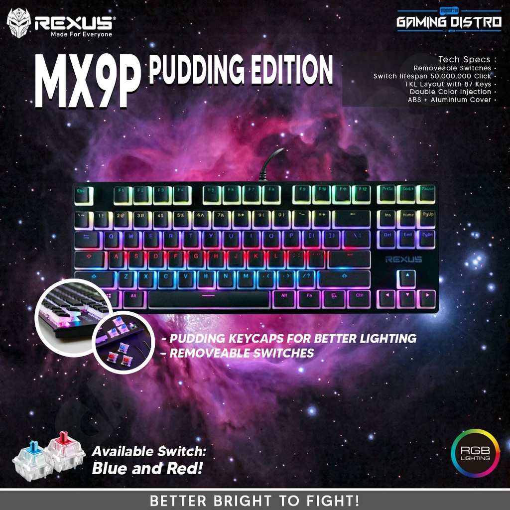 Jual Rexus Legionare MX9P RGB TKL Black Pudding Mechanical Keyboard ...