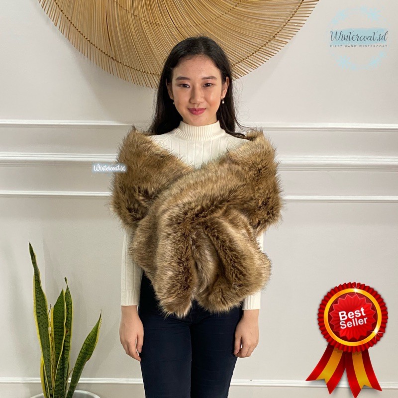 Jual Faux fur scarf shawl syal bulu winter pashmina musim dingin tebal ...