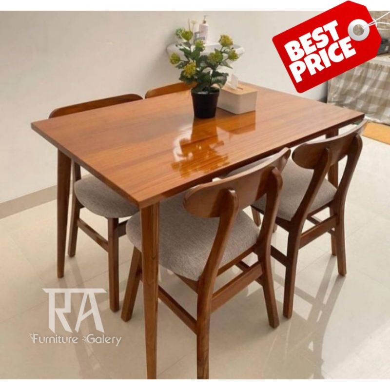 Jual MEJA MAKAN KURSI ROPAN SET MINIMALIS KAYU JATI | Shopee Indonesia