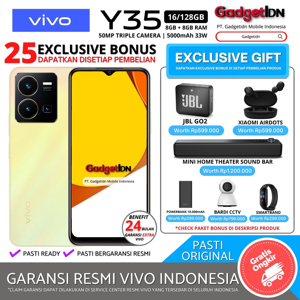 Jual VIVO Y35 16/128GB ( 8GB + 8GB Extended Ram ) Garansi Resmi Vivo | Shopee Indonesia