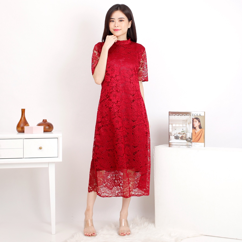 Jual (REALPICT) Midi Dress Brukat LOLI Party Dress Pesta Kondangan Natal / Dress Ibadah Gereja ...