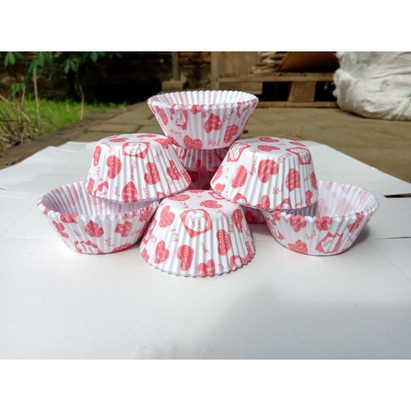 Jual CUP KUE/ROTI KERTAS 9,5 CM Putih Polos & Motif Bunga Cherry/25PCS ...