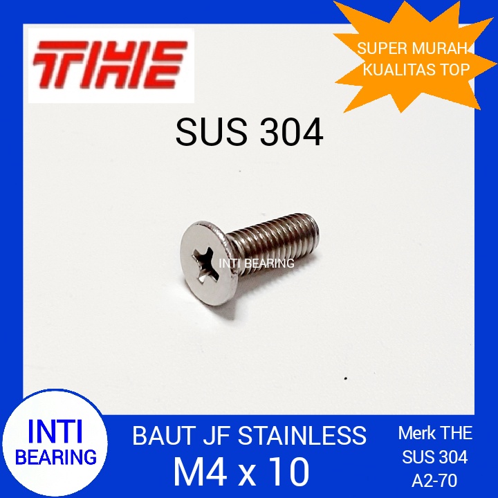 Jual BAUT JF STAINLESS M4 x 10 JF+ SS SUS 304 M4x10 BAUT KEPALA OBENG + FLAT HEAD BOLT MACHINE ...