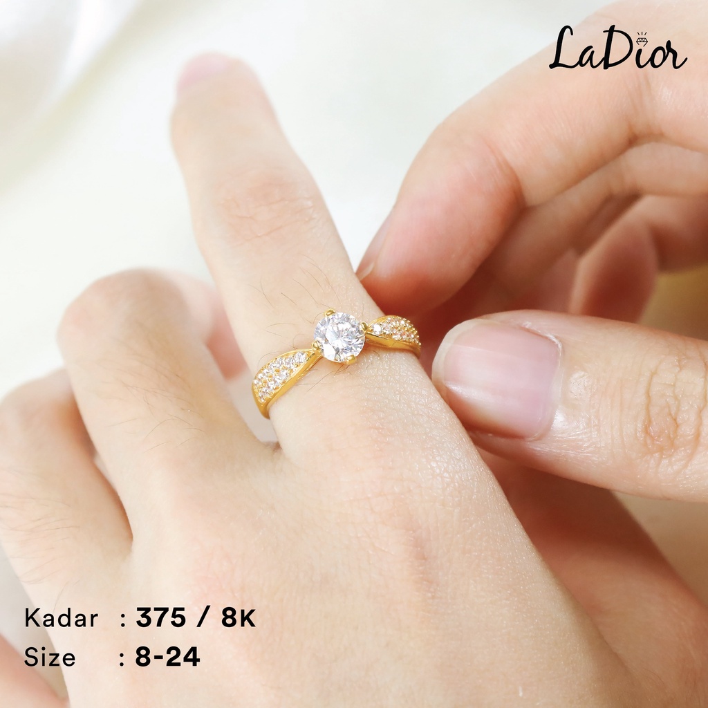 Jual LADIOR - Cincin Emas Asli kadar 375 Diamond Look Model Classic ...