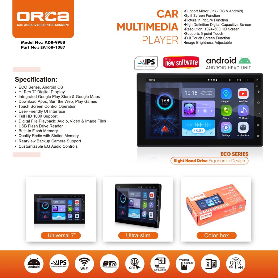 Jual Head Unit Android ORCA ADR 9988 7 Inch 9 Inch 10 inch Eco Lite ...
