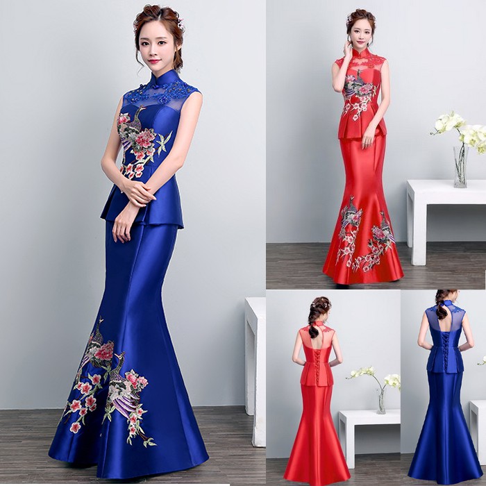 Jual SN-003 Gaun pesta impor gaun malam gaun satin mermaid 2 warna high ...