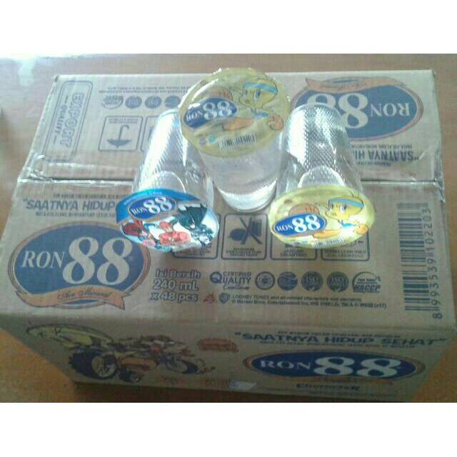 Jual air minum Ron88 gelas 240 ml karakter isi 48 / air mineral gelas ...