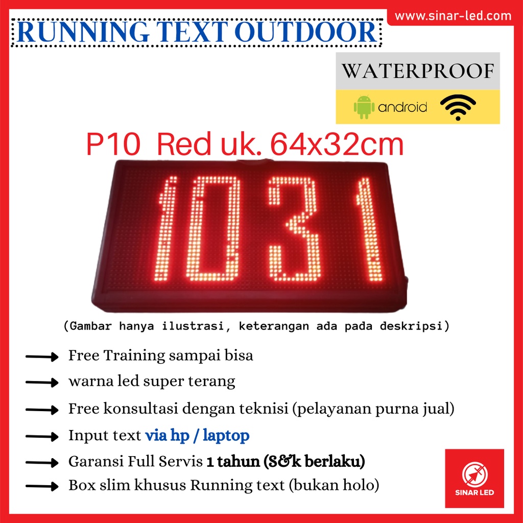 Jual RUNNING TEXT P10 OUTDOOR WARNA MERAH 64 X 32 CM | Shopee Indonesia