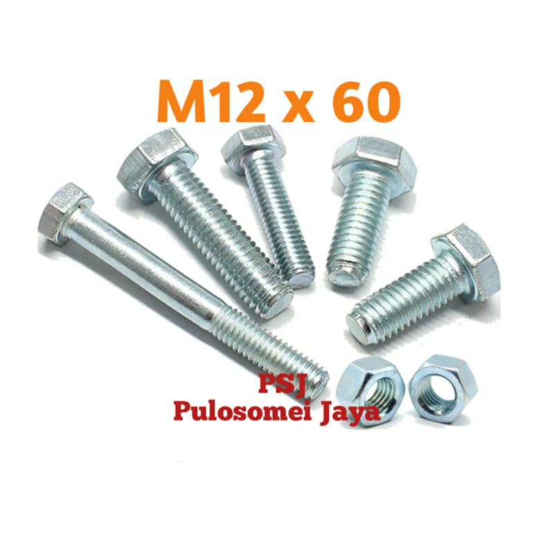 Jual Baut Mur Hex Putih / Galvanis M12 x 60 mm | Shopee Indonesia