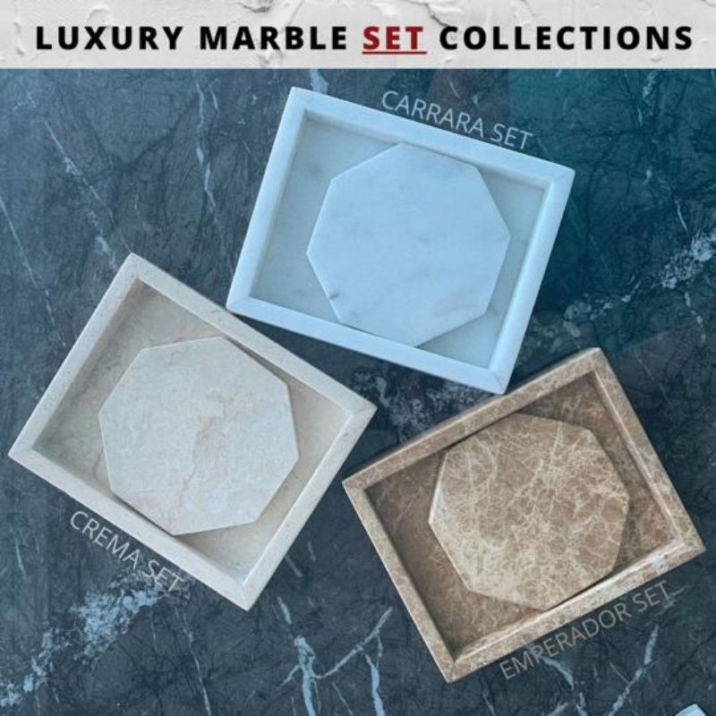 Jual LUXURY MARBLE MARMER SET TRAY AND COASTER 100% MARMER ASLI ...