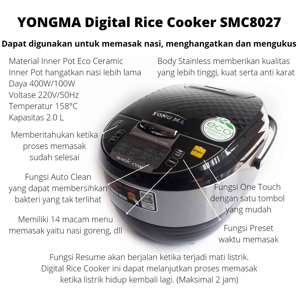 Jual Rice Cooker Yongma Smc 8027 Mejikom Yongma Smc8027 Magicom Yongma