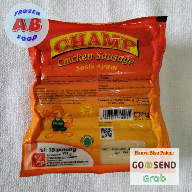 Jual CHAMP Chicken Sausage 375 gram CHAMP Sosis Ayam 15 potong CHAMP Susis Ayam 375 gram isi 15 ...