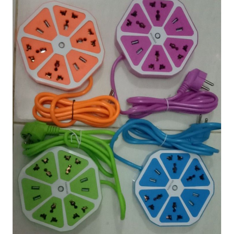 Jual Stop kontak socket listrik 4 USB bentuk buah jeruk persegi enam ...