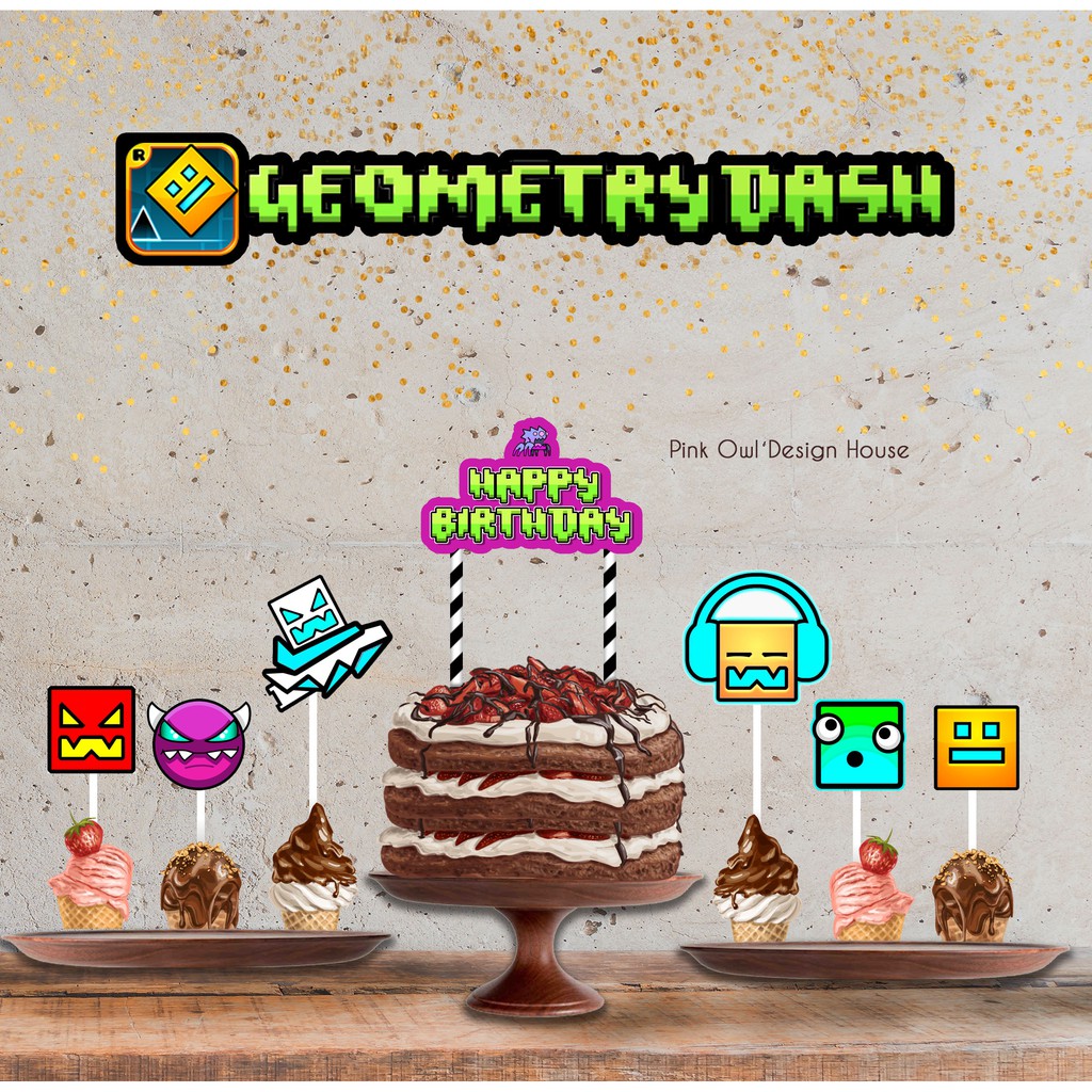 Jual Geometry Dash Cake Topper | Hiasan Kue | Shopee Indonesia
