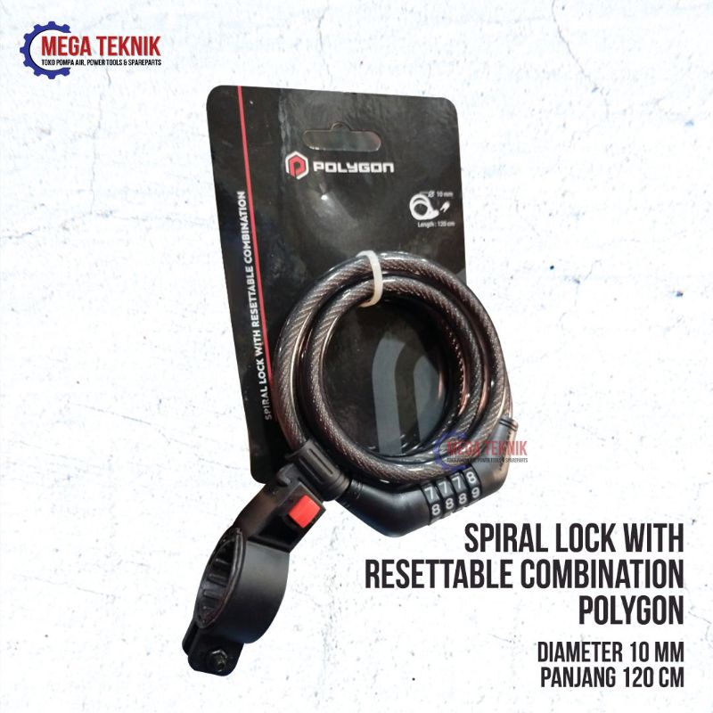Jual Kunci Sepeda Spiral Polygon - Lock with Resetable Combination ...