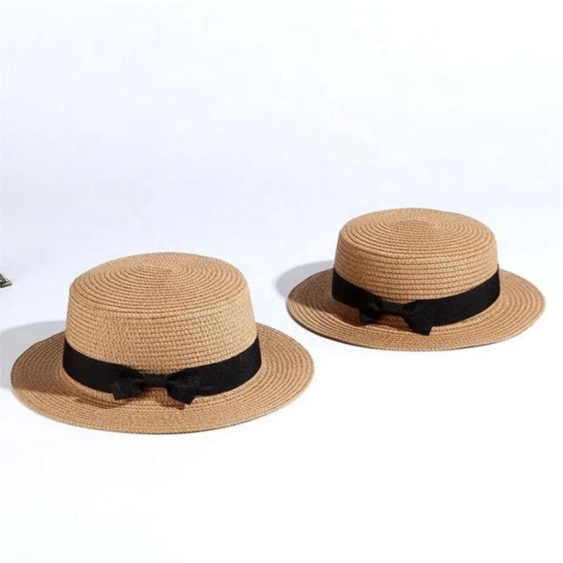 Jual Topi Boater pita couple BH2/ Topi boather ibu&anak / Topi bulat ...