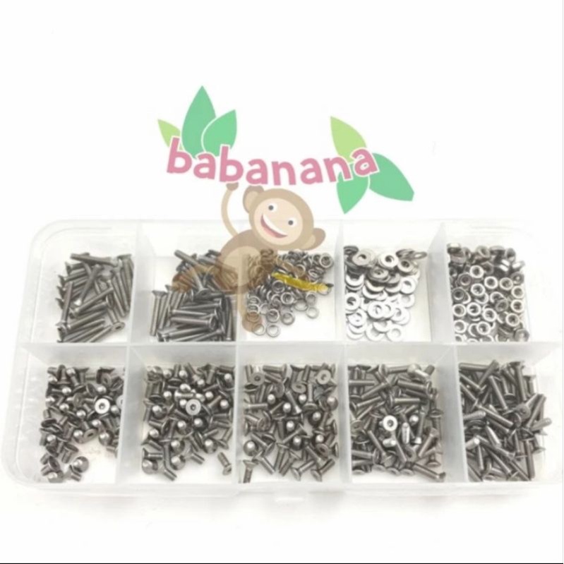 Jual 600pcs M2 flat head countersunk baut hex screw mur washer nut ...