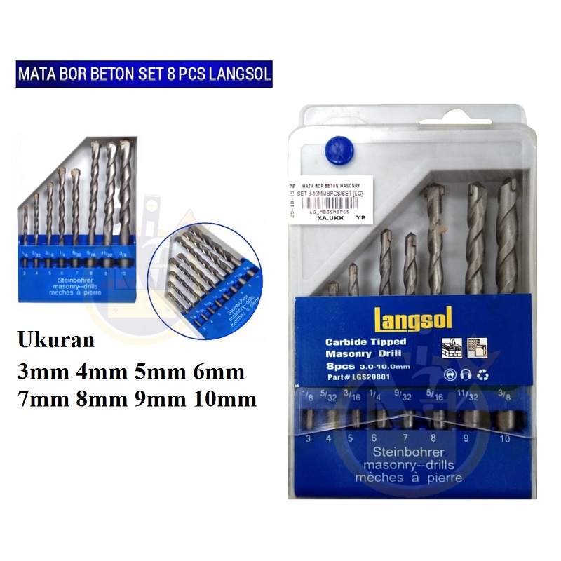 Jual LANGSOL Mata Bor Beton Set 8 Pcs 3 - 10 mm Besar Carbide Tipped ...