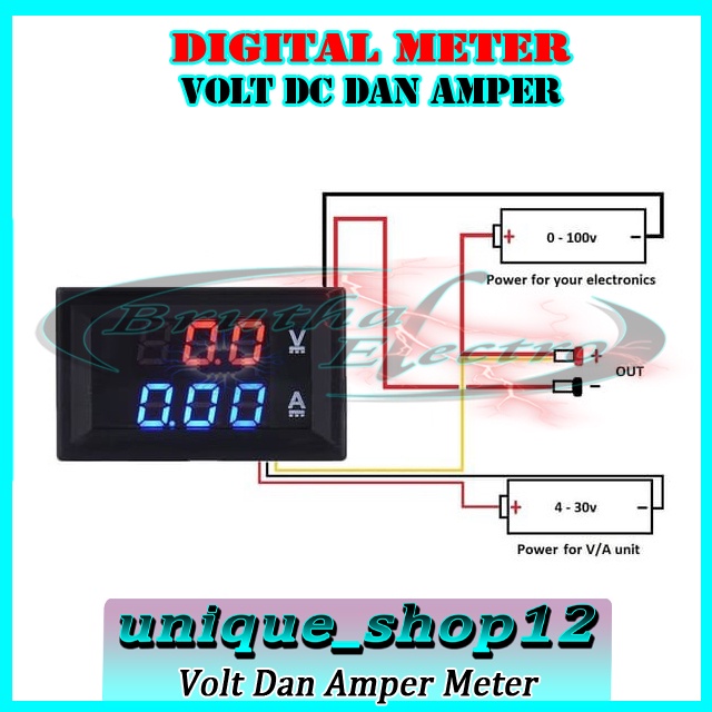Jual Voltmeter DC Dan Amper Meter Digital 0.0V-100V | Shopee Indonesia