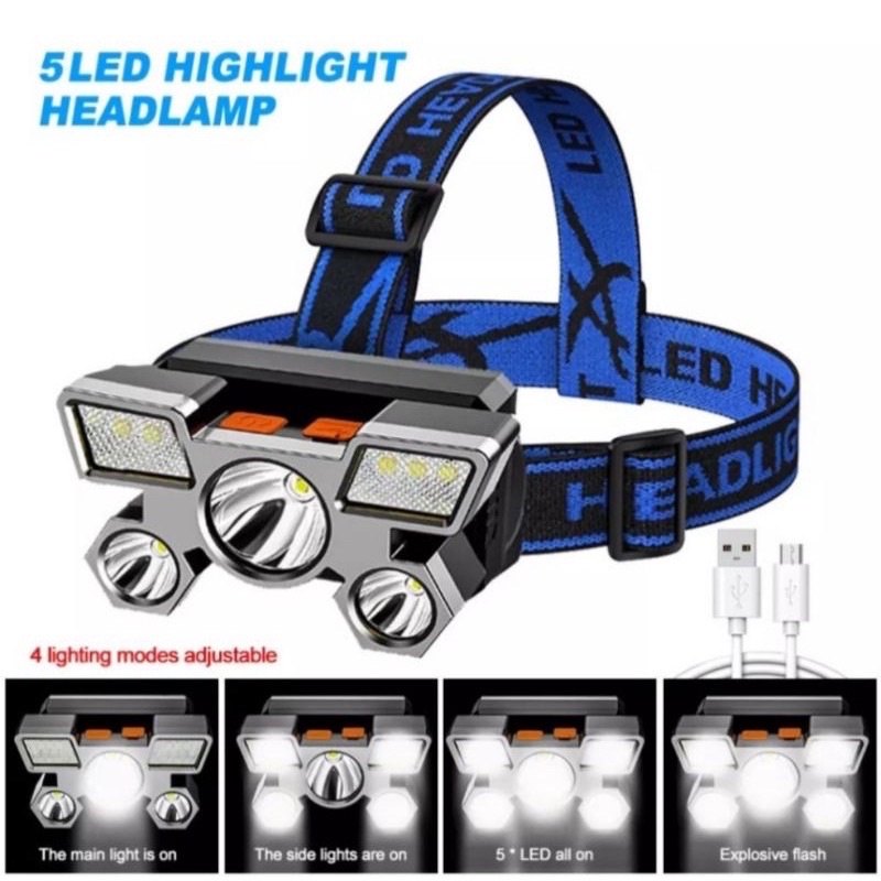 Jual [TS] H501 Senter Kepala Mini 5 LED / Waterproof HeadLamp USB ...